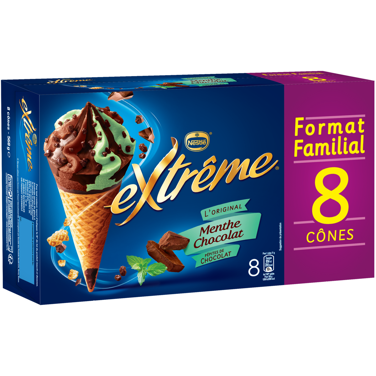 EXTREME Cônes glacés Menthe Chocolat 8 cônes 568g pas cher - Auchan.fr