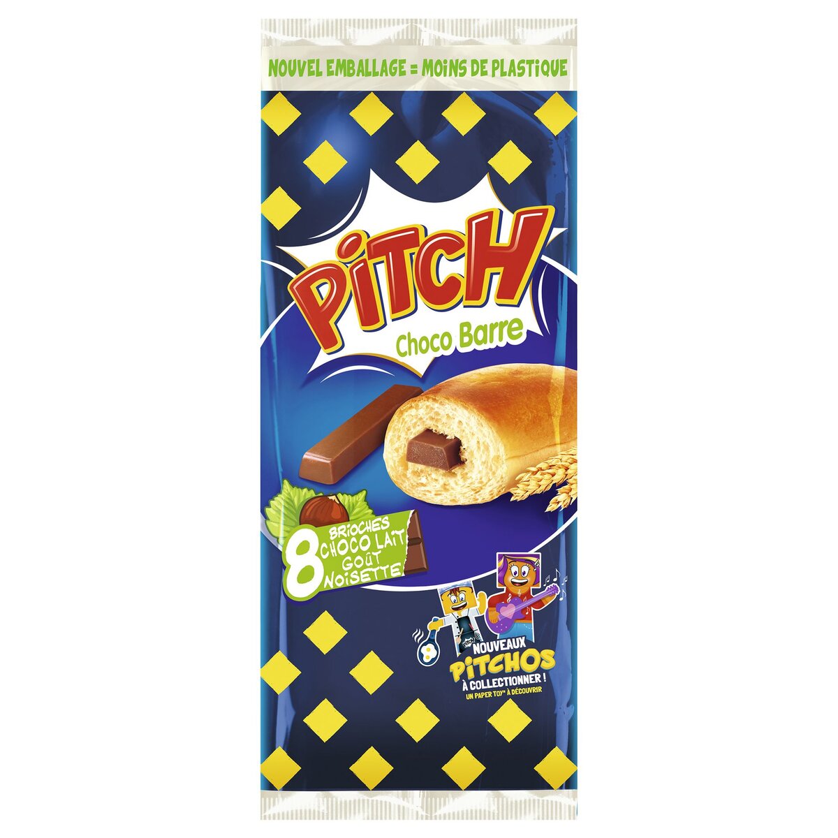 PITCH Choco barre, brioches chocolat au lait goût noisette 8 pièces ...