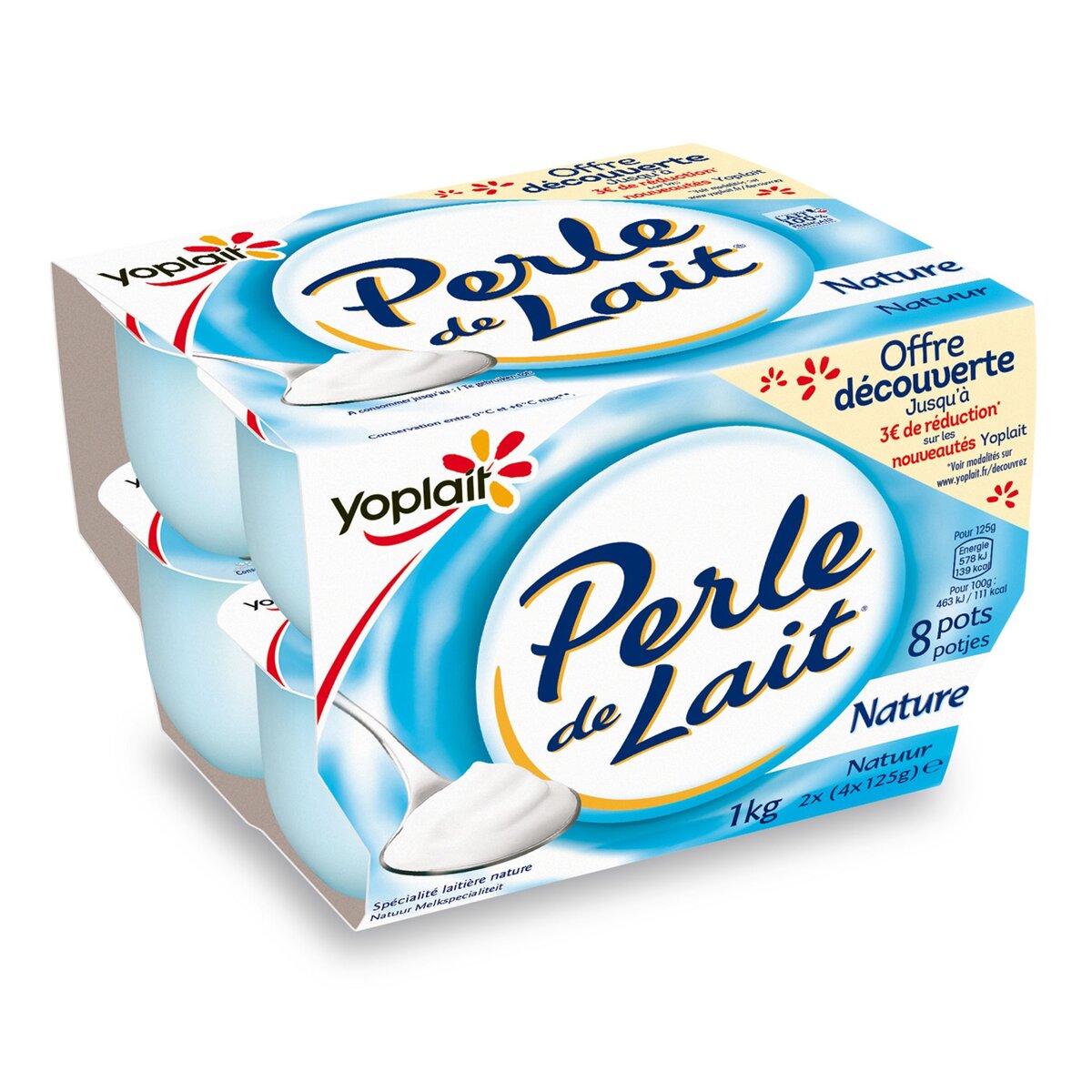 PERLE DE LAIT Yaourt nature 8x125g pas cher - Auchan.fr