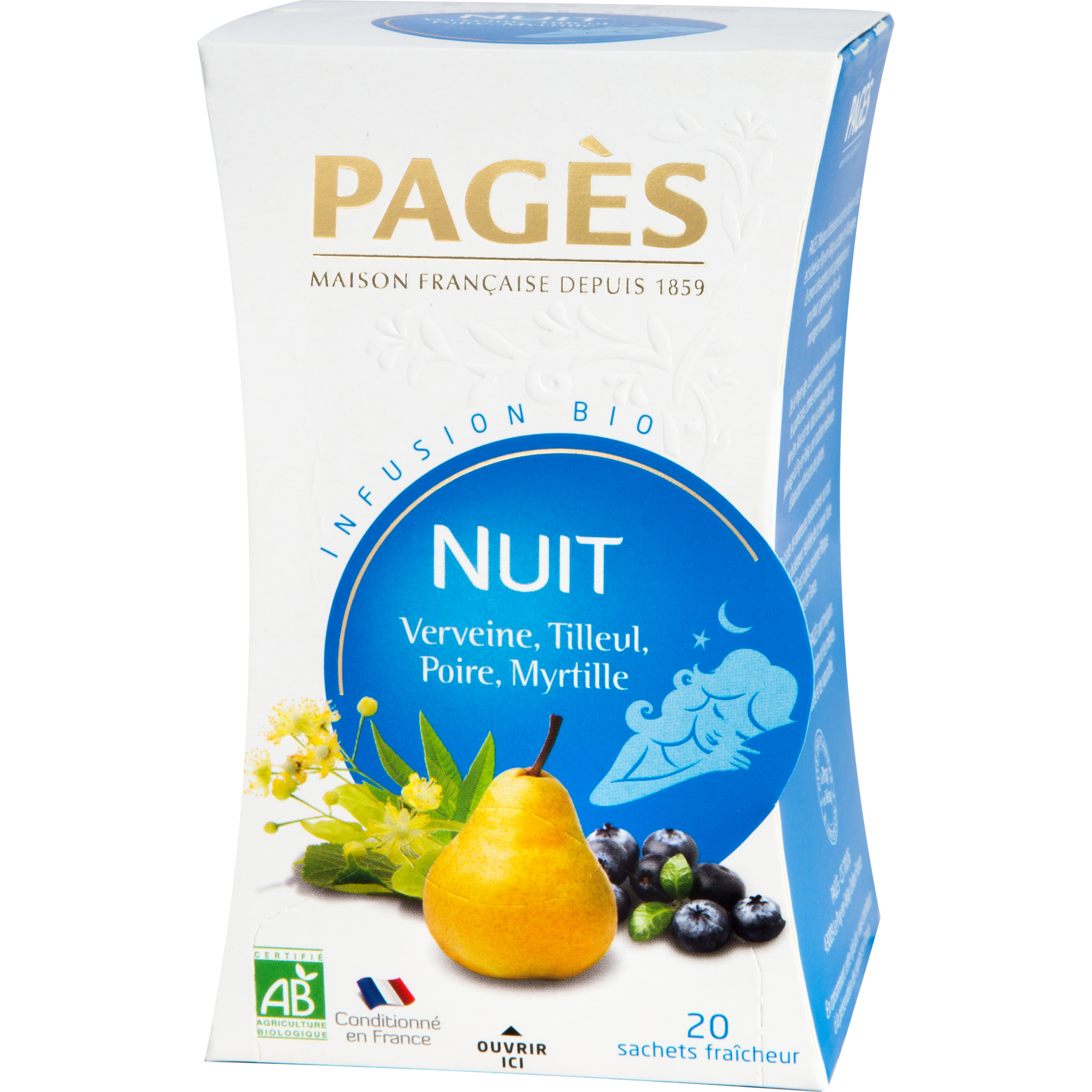 PAGES Infusion bio nuit verveine tilleul poire myrtille 20 sachets 30g ...
