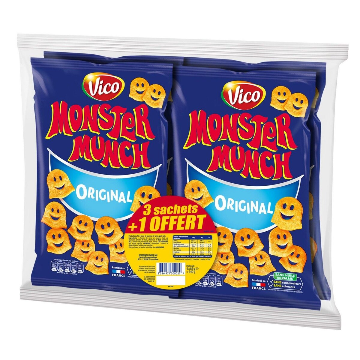 MONSTER MUNCH Biscuit soufflés goût salés 3x85g+1 offert pas cher ...