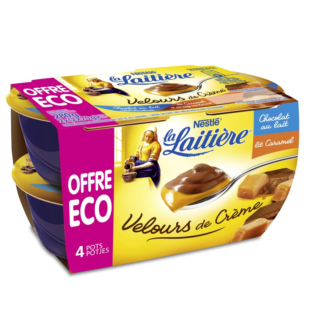 LA LAITIERE La Laitière velours chocolat sur lit de caramel 4x70g éco ...