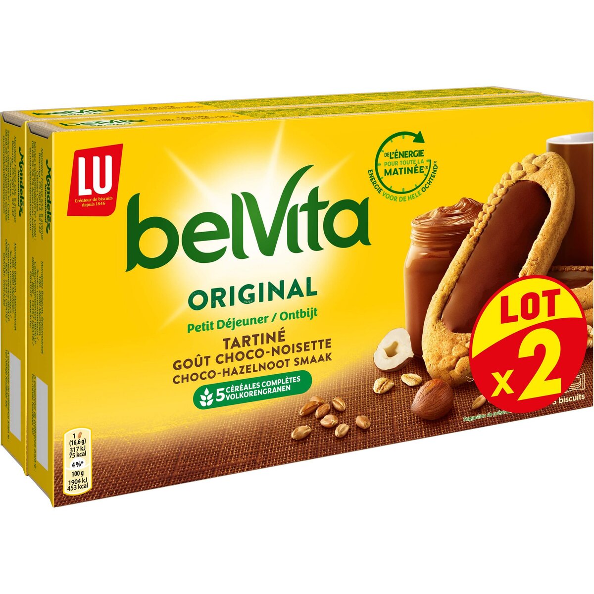 BELVITA Biscuits petit-déjeuner tartiné goût chocolat noisette sachets ...