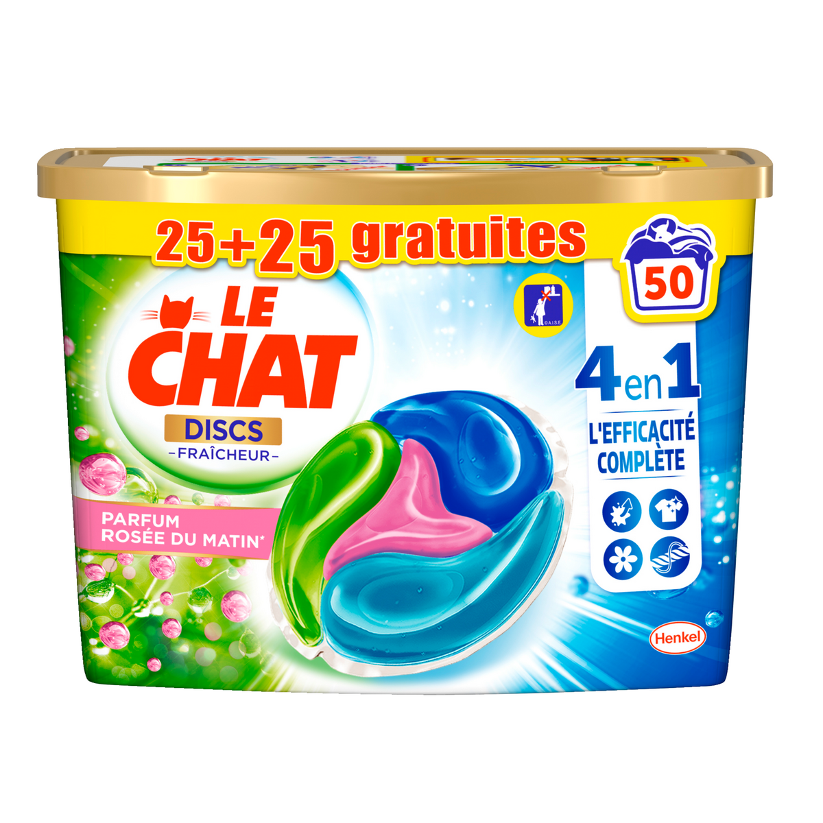 LE CHAT Disc Lessive en capsules rosée du matin 25 + 25 Capsules ...