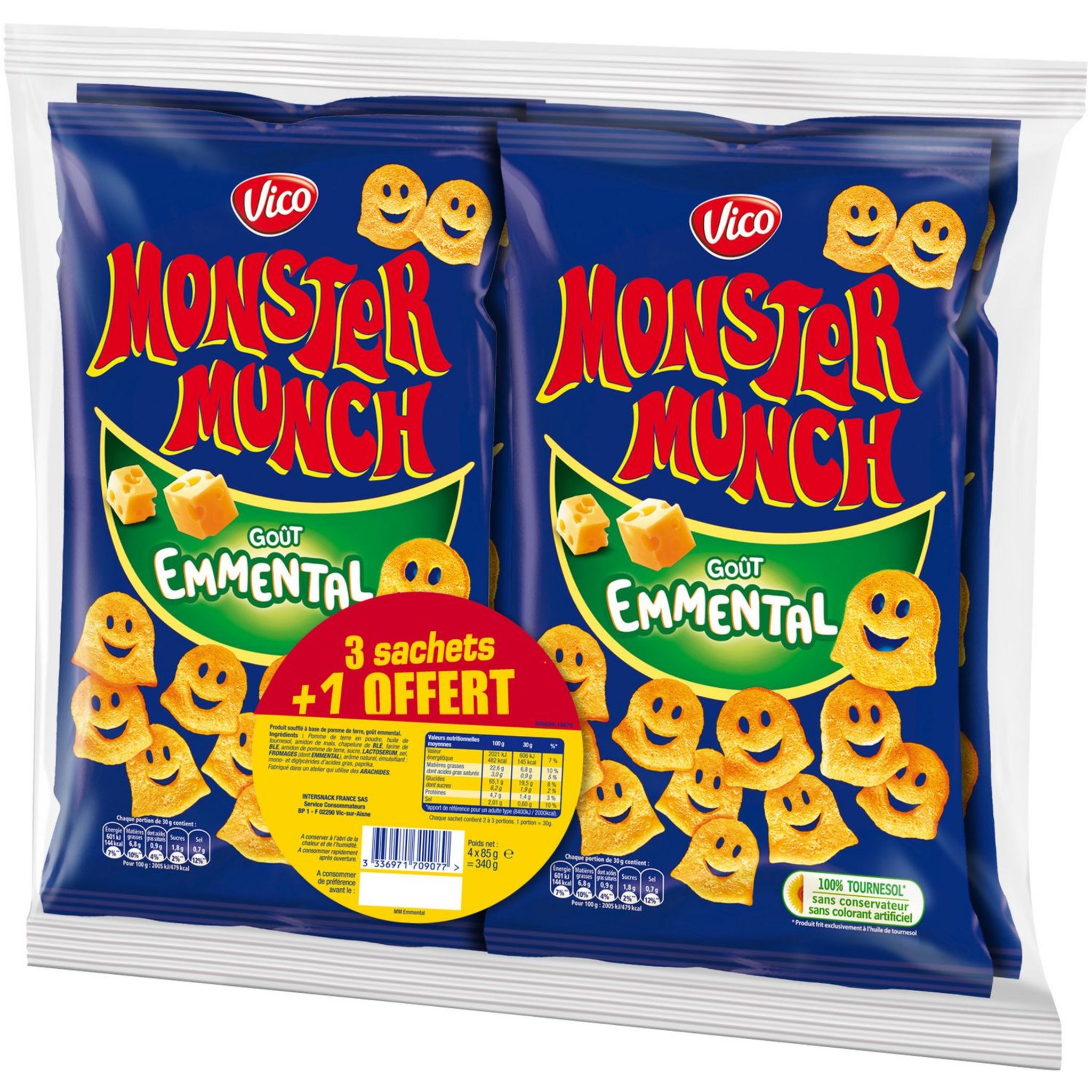 MONSTER MUNCH Soufflés à l'emmental 3x85g +1 offert pas cher - Auchan.fr