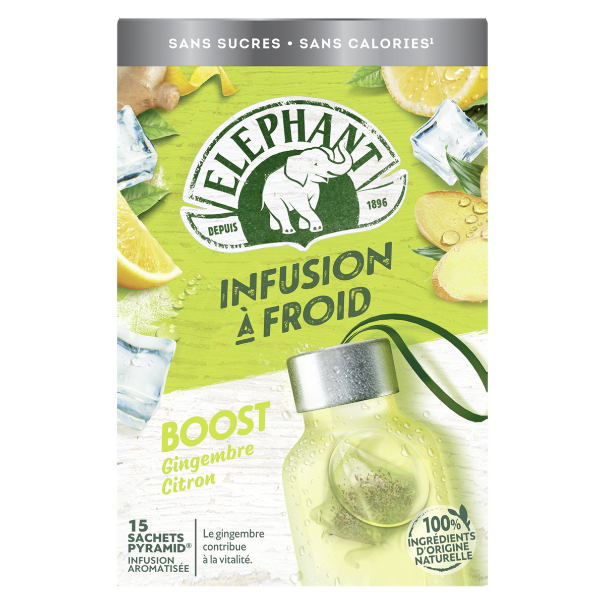 ELEPHANT Infusion à froid Boost gingembre citron 15 sachets 34g pas ...