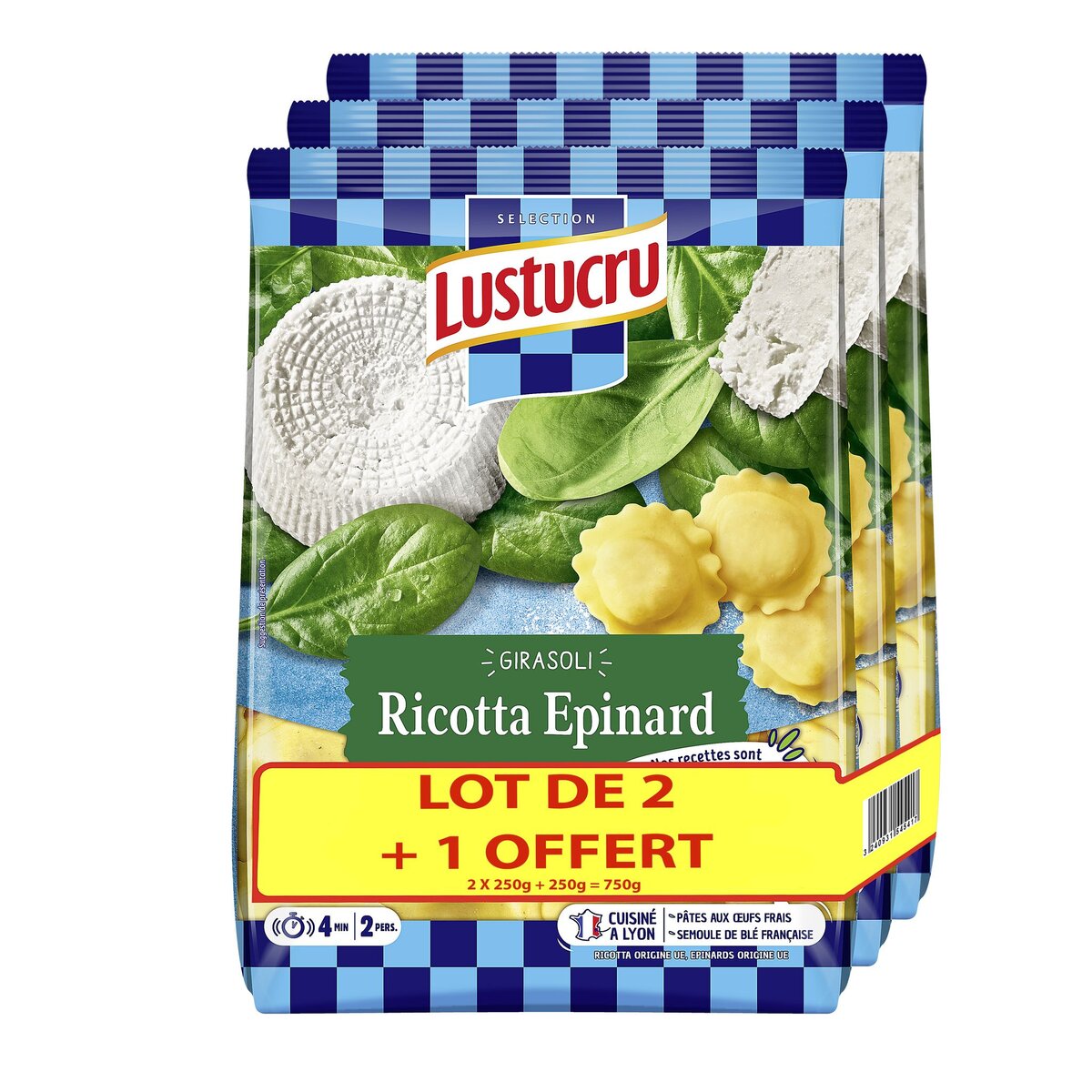 LUSTUCRU Girasoli ricotta épinard 2+1 offert 3x250g pas cher - Auchan.fr
