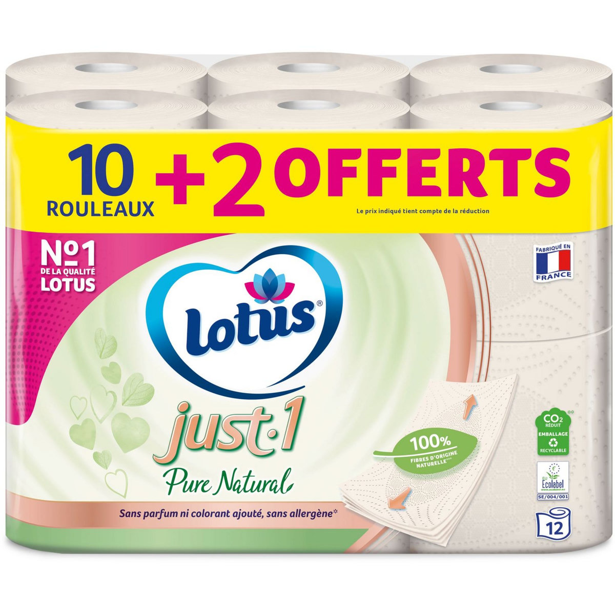 LOTUS Just 1 Papier toilette pure natural 10 rouleaux +2 offerts pas ...