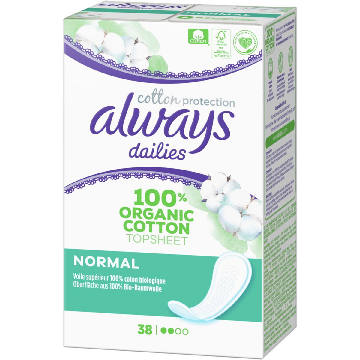 ALWAYS 100% Organic coton Protège slip normal 38 pièces pas cher ...