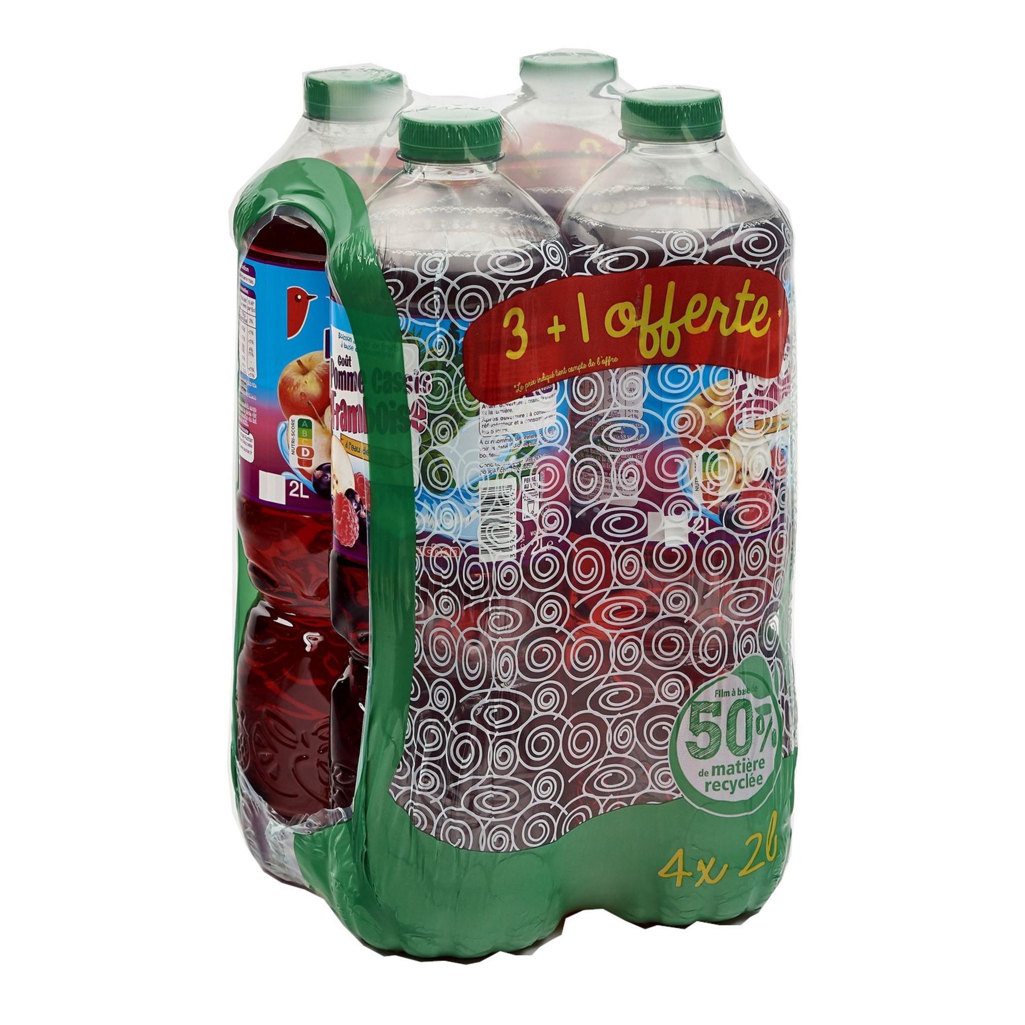 AUCHAN Boisson aux fruits goût pomme cassis framboise 3+1 offerte 4x2l ...