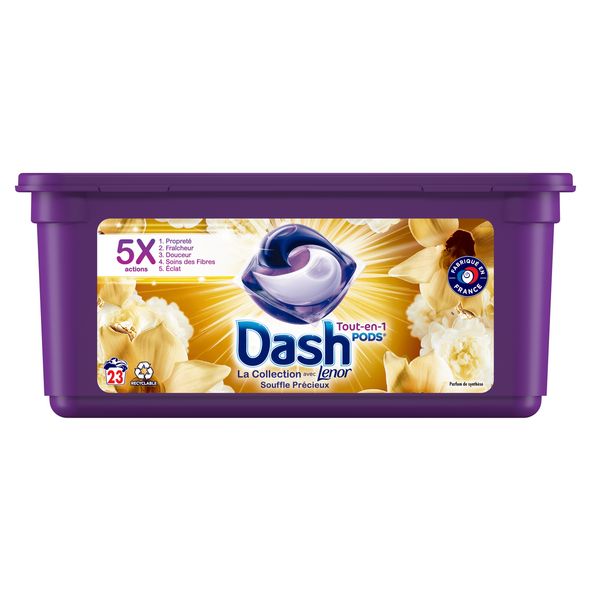 DASH Lenor Pods Lessive capsules tout en 1 souffle précieux 23 capsules ...