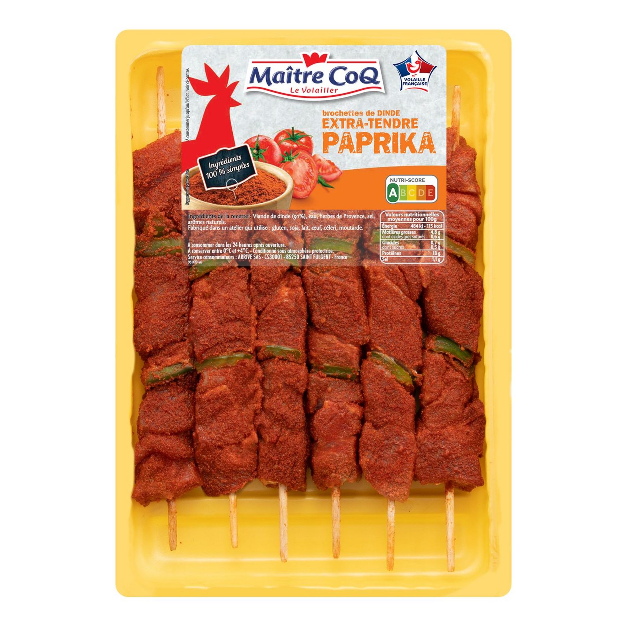 MAITRE COQ Brochettes de dinde extra-tendre paprika 1kg pas cher ...