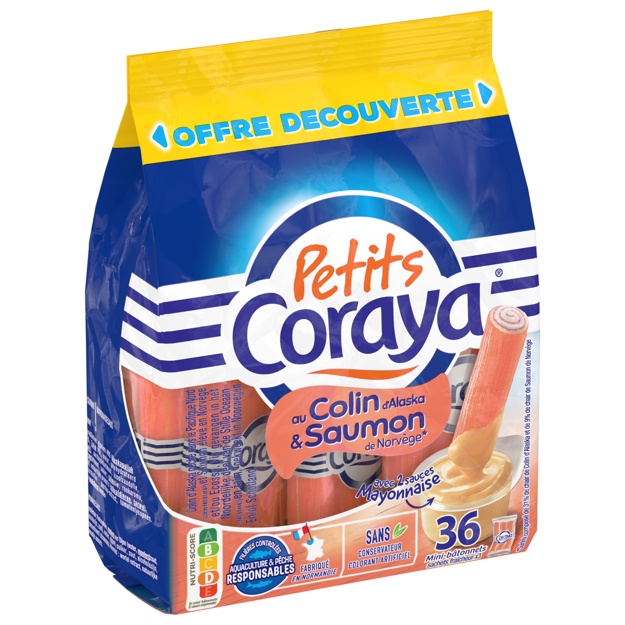 CORAYA Petits Batonnets au colin d'Alaska et saumon sauce mayo 36 ...