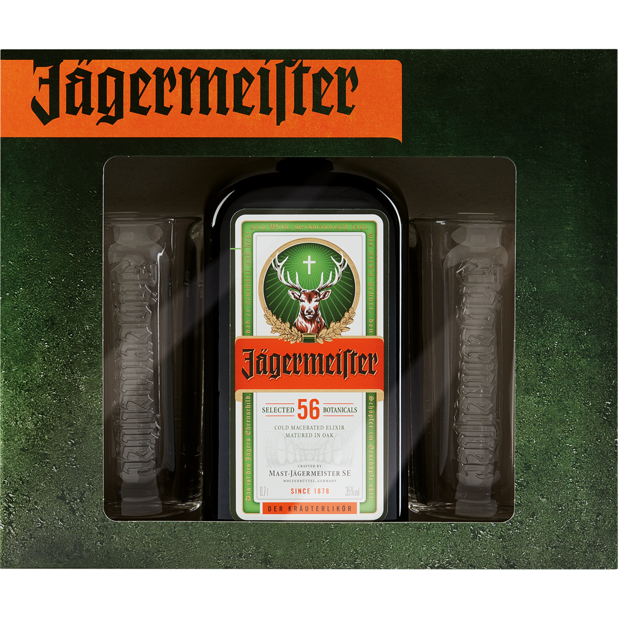 JAGERMEISTER Coffret liqueur aux herbes 35% +2 verres 70cl pas cher ...