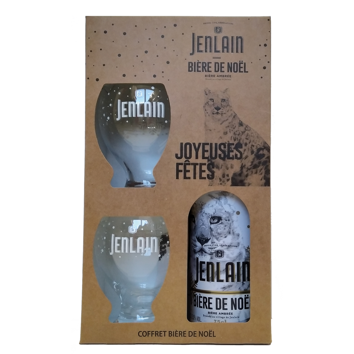 JENLAIN Coffret Bières de Noël 8.5% 1 bouteille +2 verres 75cl pas cher - Auchan.fr