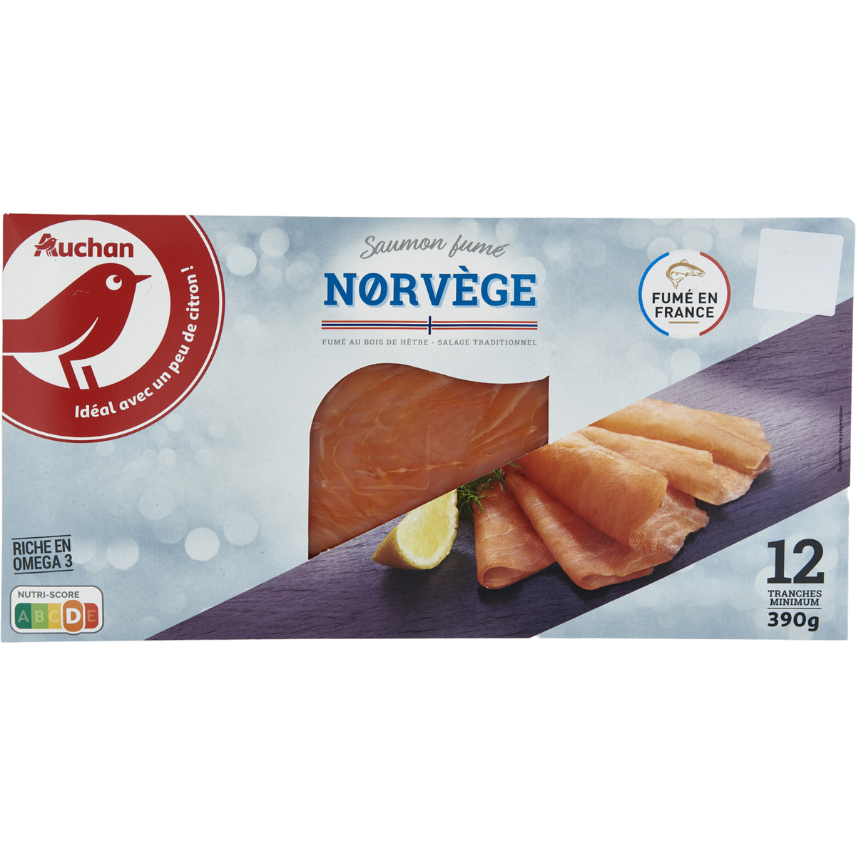 AUCHAN Saumon fumé de Norvège 12 tranches 390g pas cher - Auchan.fr