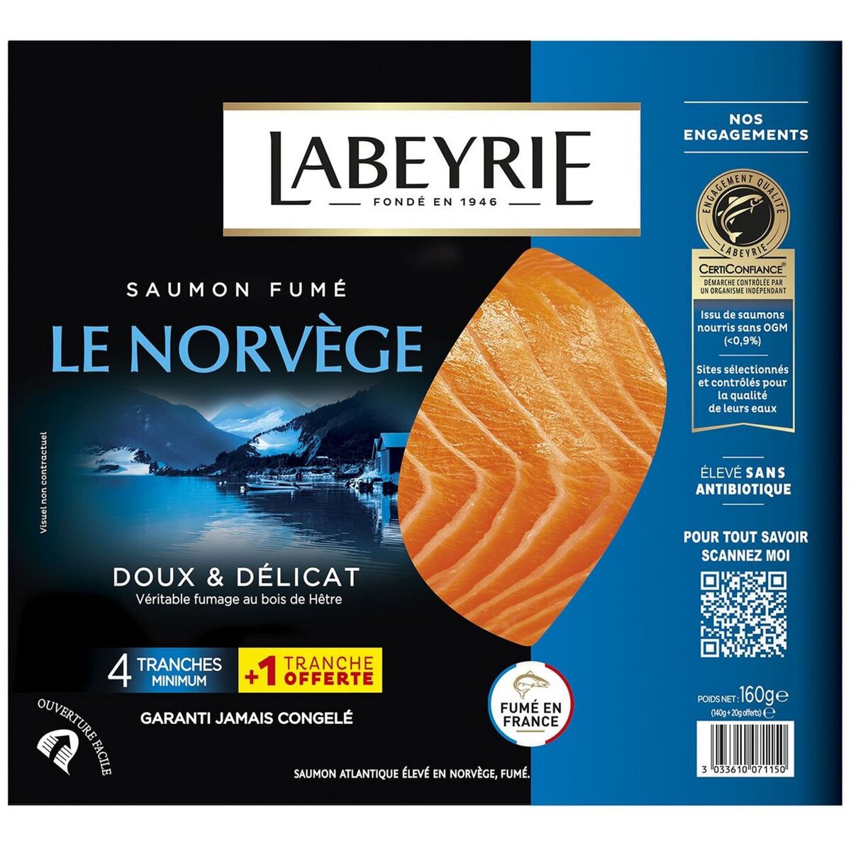 LABEYRIE Saumon fumé de Norvège 4 tranches +1offerte 160g pas cher ...