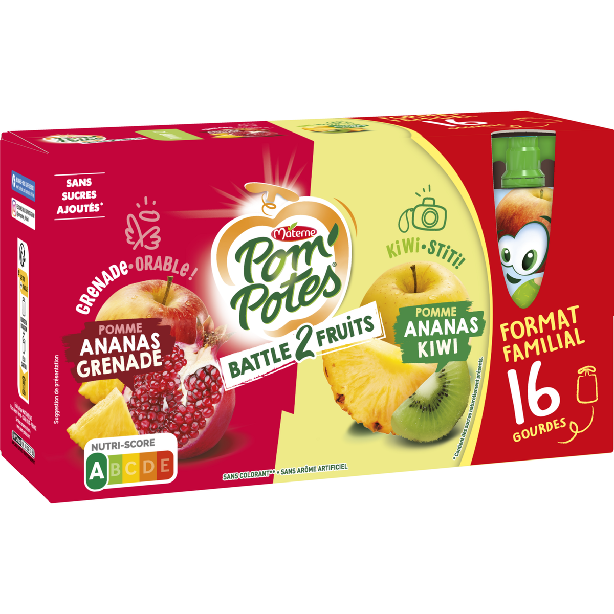 POM'POTES Gourdes pomme ananas kiwis grenade sans sucres ajoutés 16x90g ...