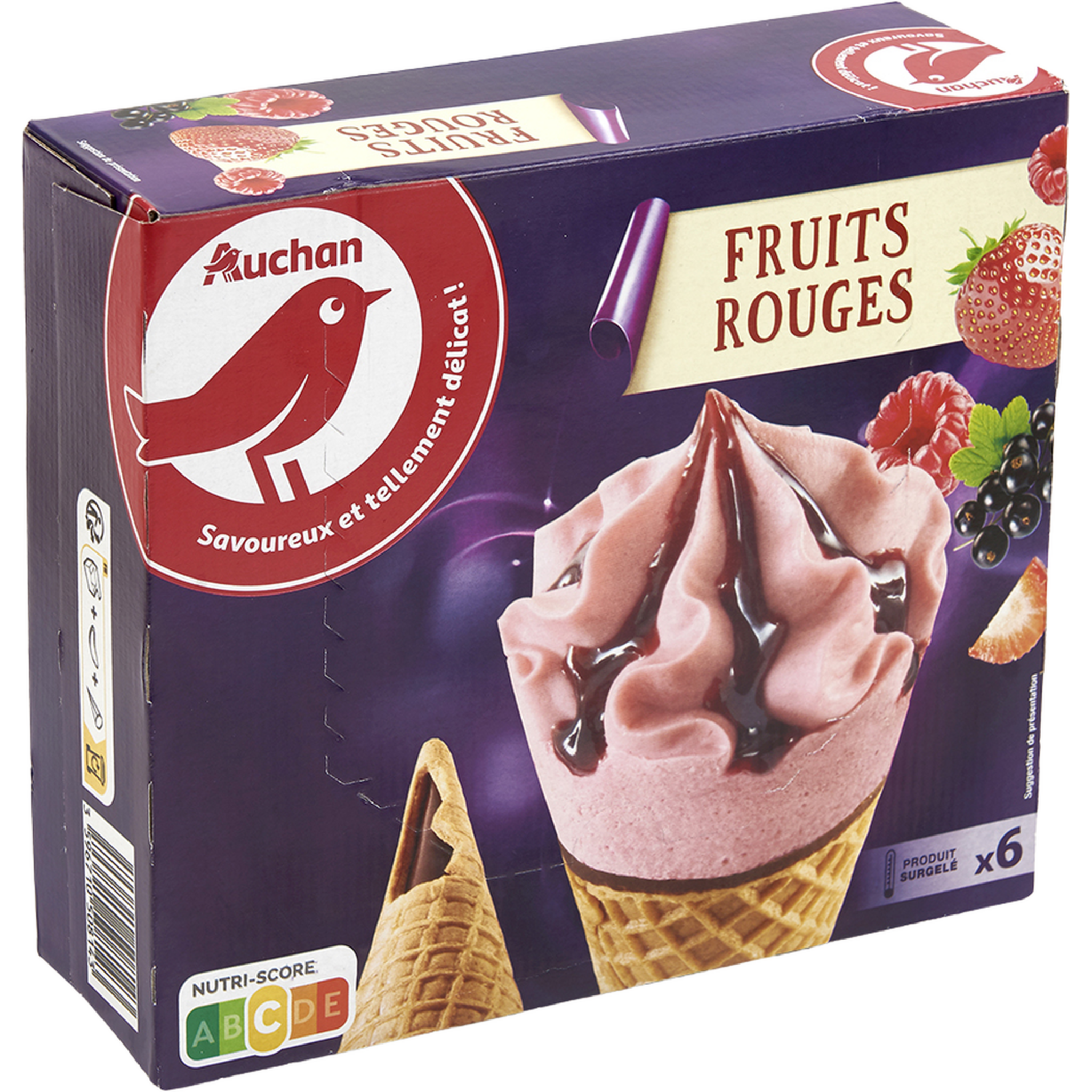 AUCHAN Cônes glacés aux fruits rouges 6 pièces 425g pas cher - Auchan.fr
