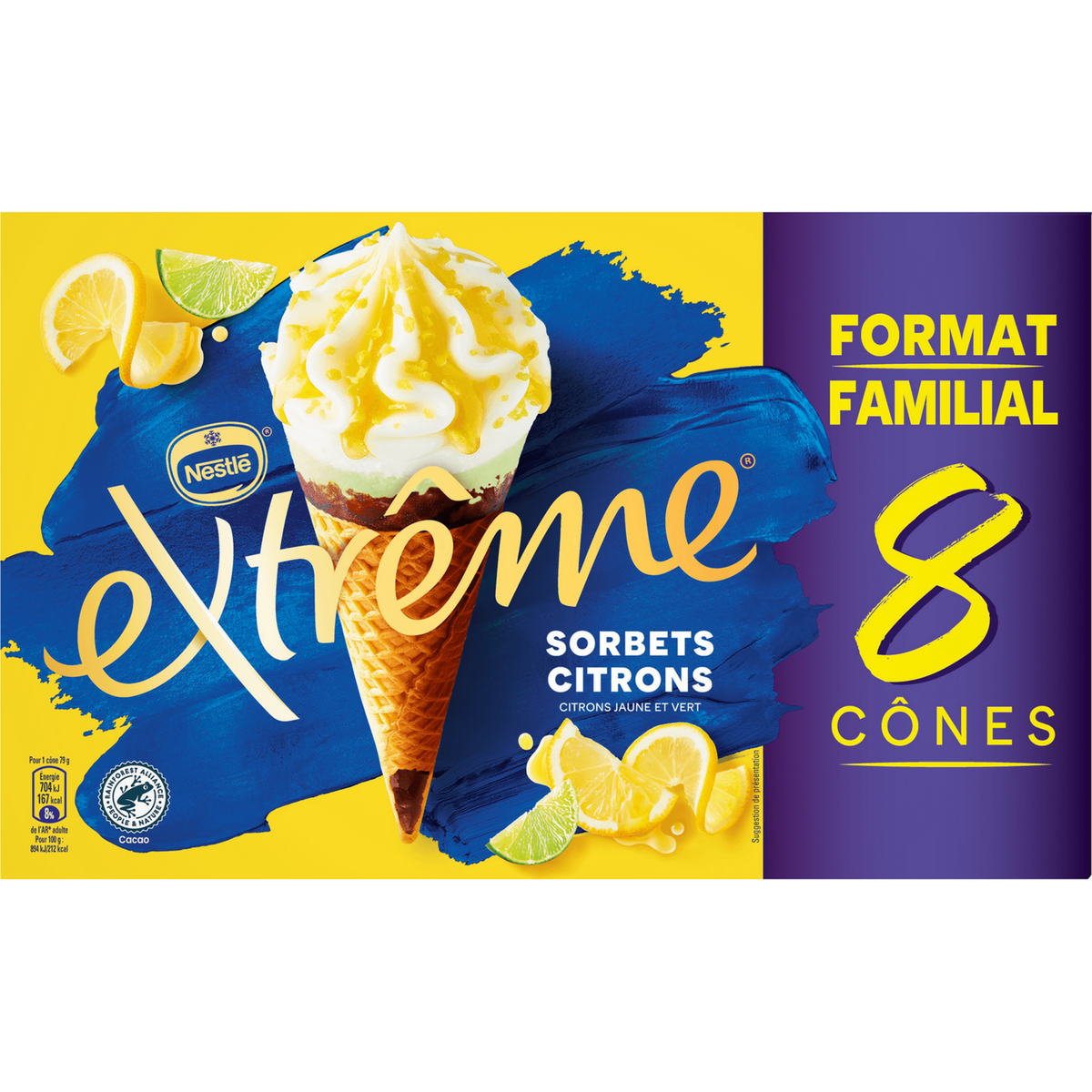 EXTREME Cône glacé sorbets citrons 8 pièces 632g pas cher - Auchan.fr