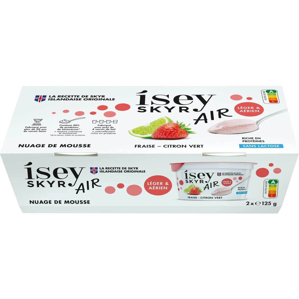 ISEY Skyr léger et aérien à la fraise et citron vert sans lactose ...