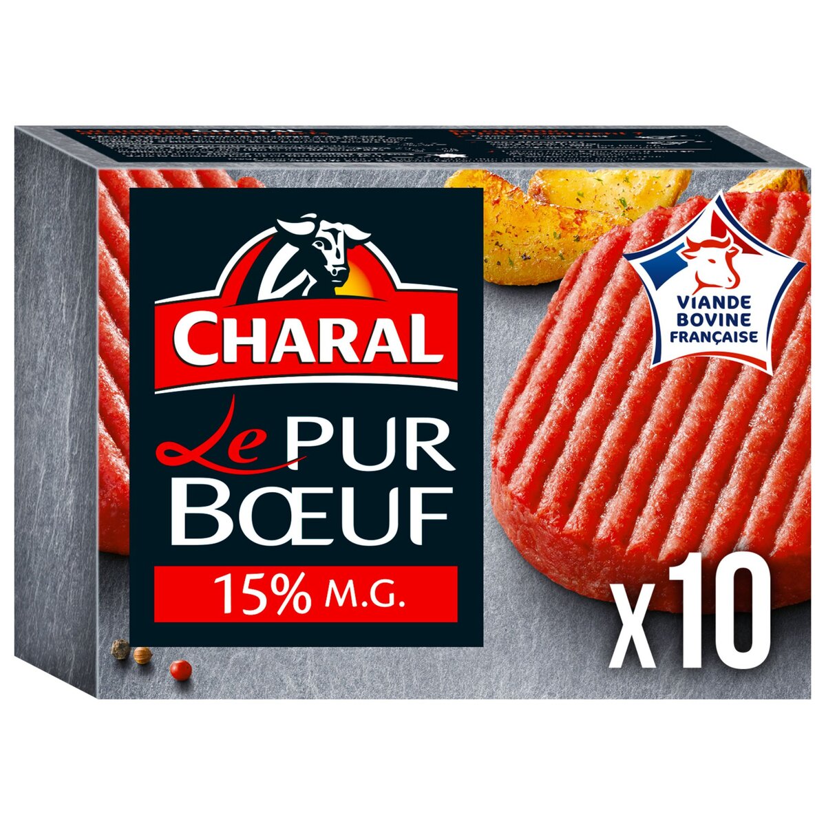 CHARAL Steaks hachés pur bœuf 15%MG 10 pièces 1kg pas cher - Auchan.fr