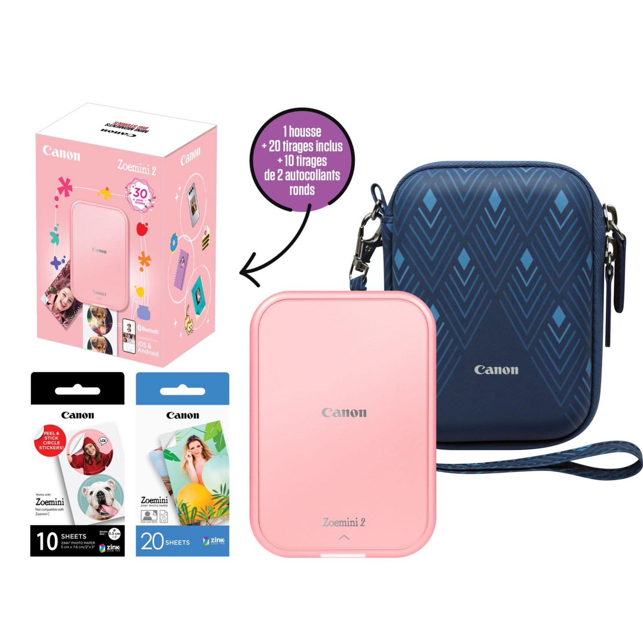CANON Pack Imprimante photo portable ZOEMINI 2 Rose pas cher - Auchan.fr