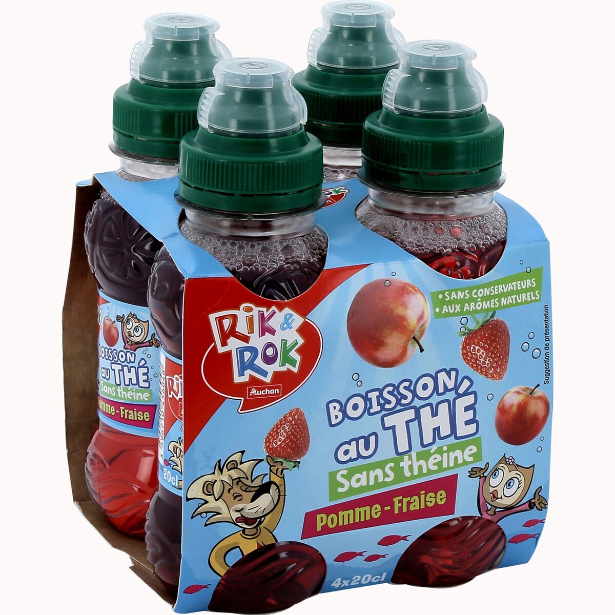 AUCHAN RIK ET ROK Rik & Rok thé glacé sans théine pomme fraise 4x20cl ...