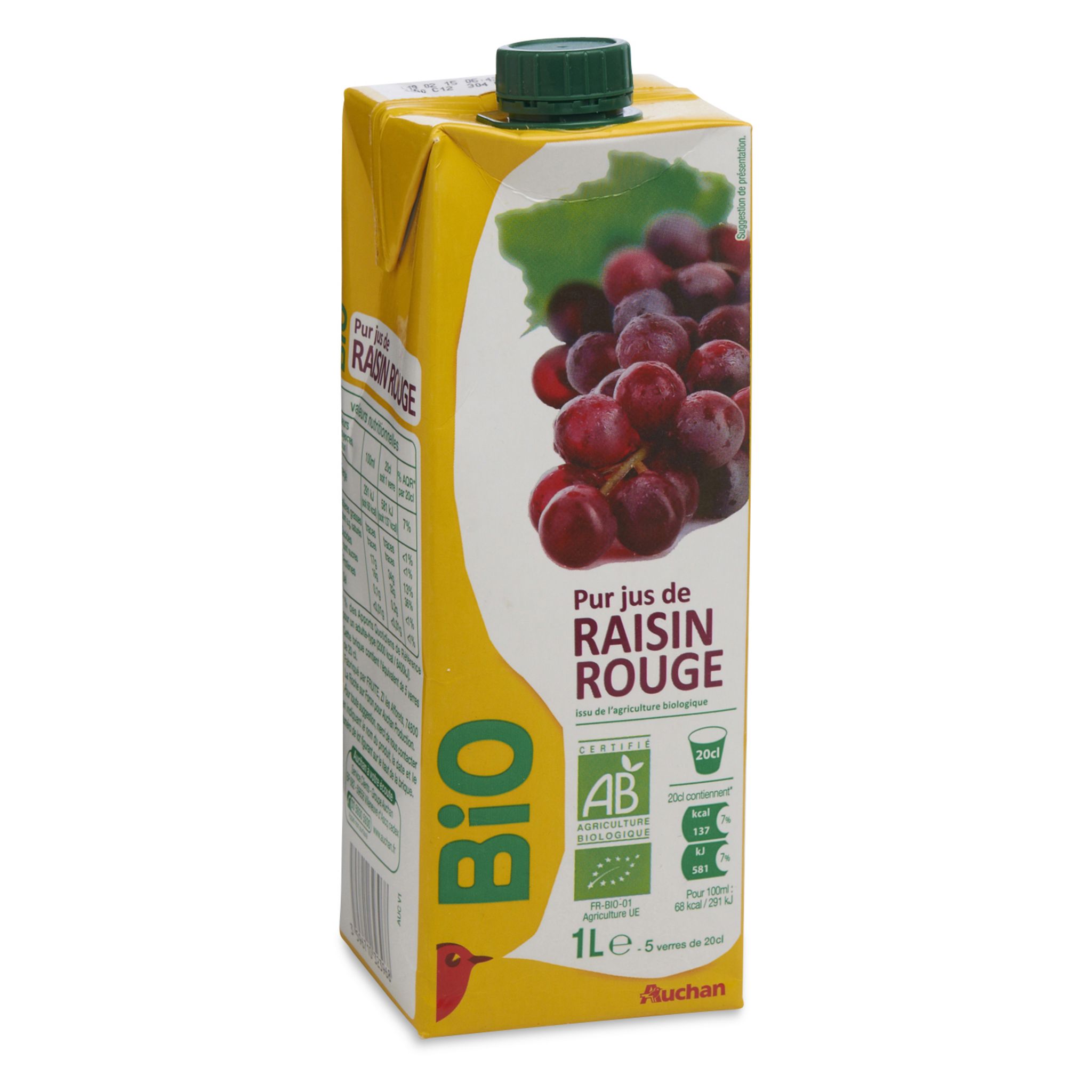 AUCHAN BIO Pur jus de raisin brique 1l pas cher - Auchan.fr
