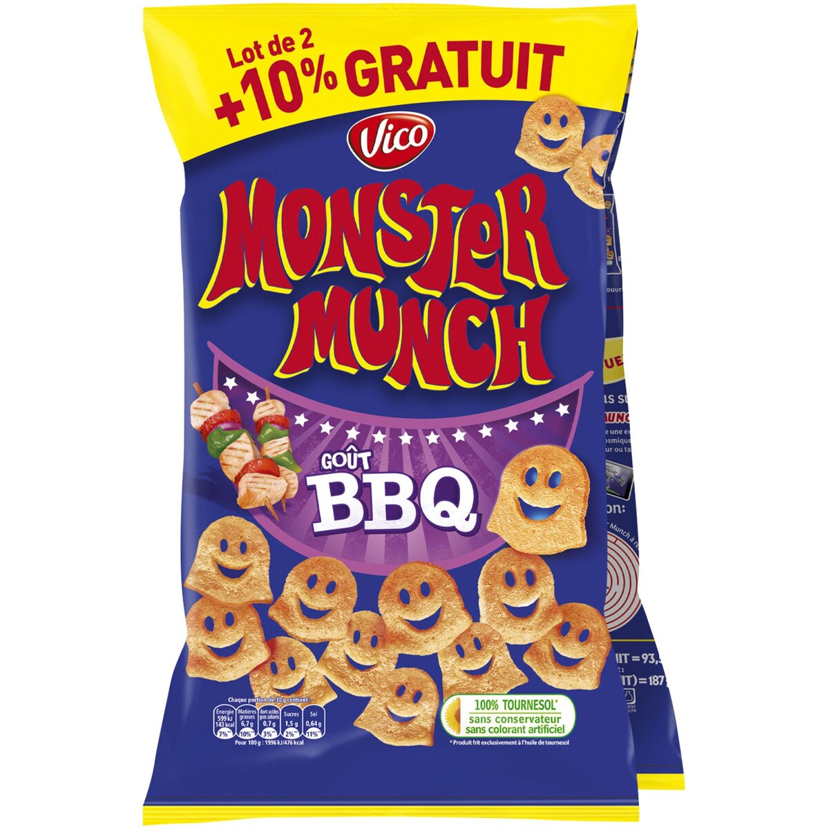 MONSTER MUNCH Monster Munch barbecue 2x85g +10% offert pas cher - Auchan.fr