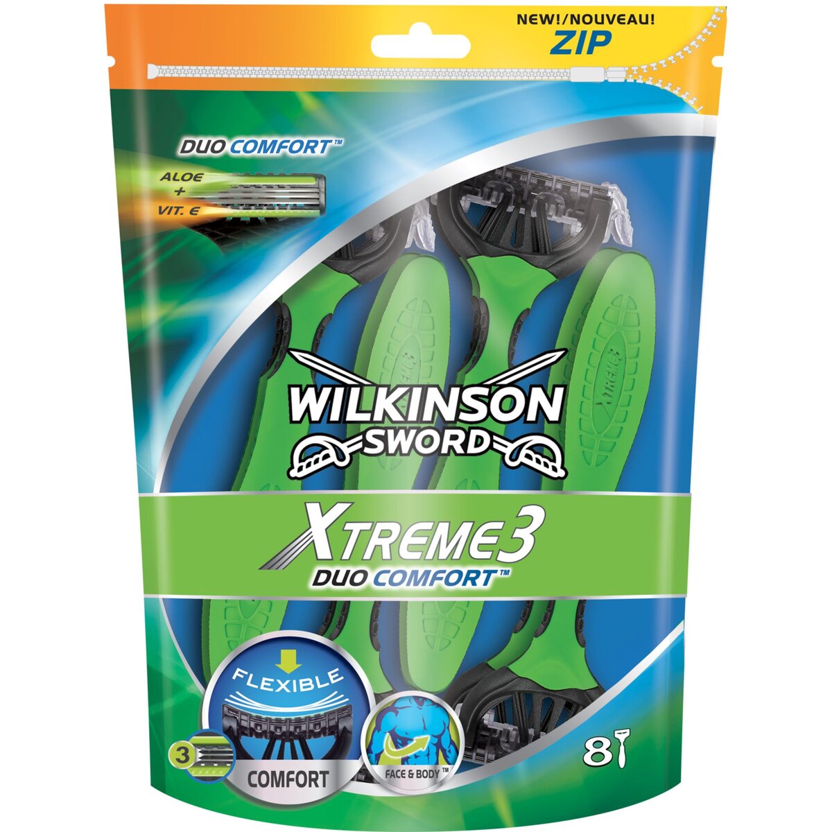 WILKINSON Xtreme 3 duo comfort rasoirs jetables flexible 8 rasoirs pas cher - Auchan.fr