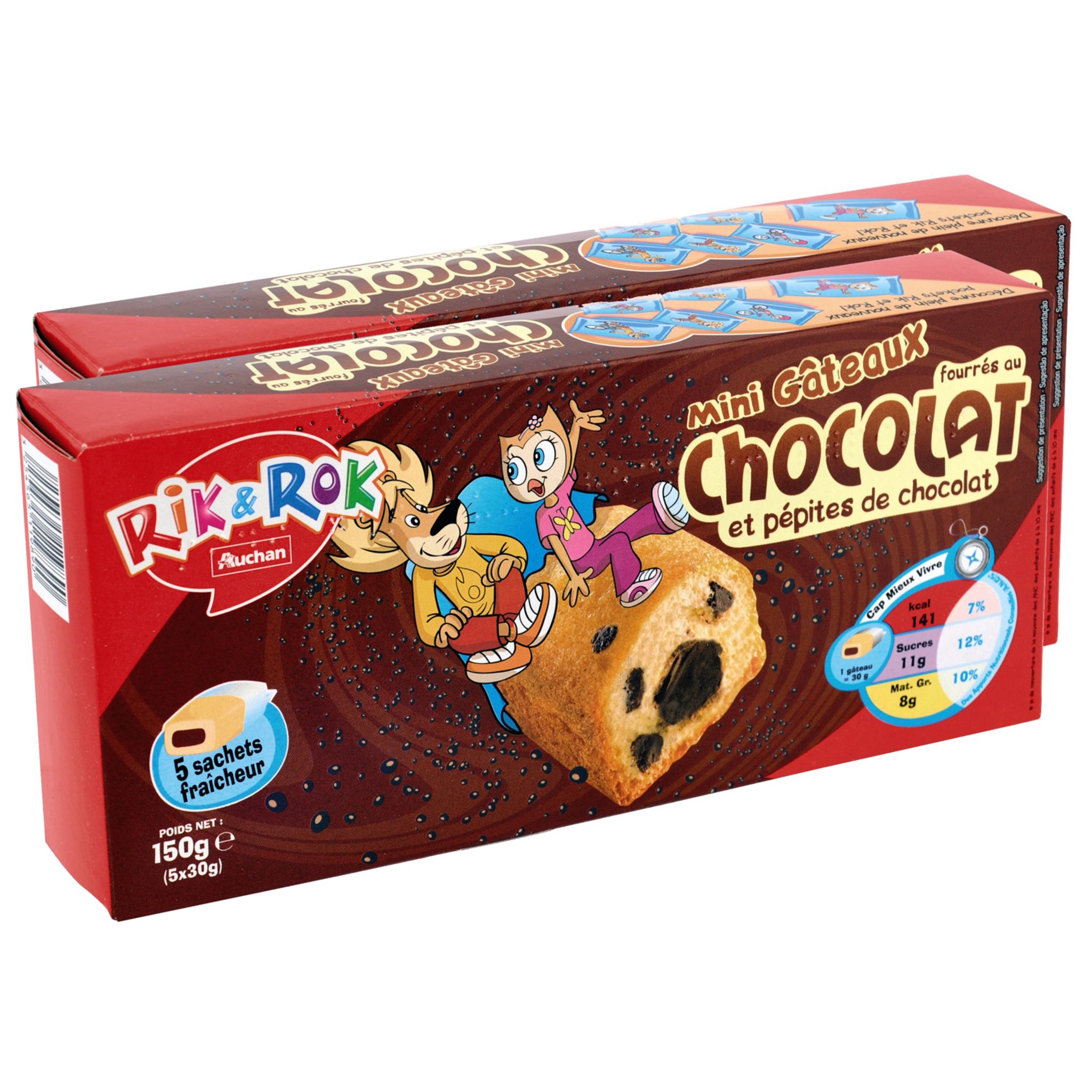 RIK ET ROK Rik&Rok mini fourrés chocolat pépites 2x150g dont 4offerts ...