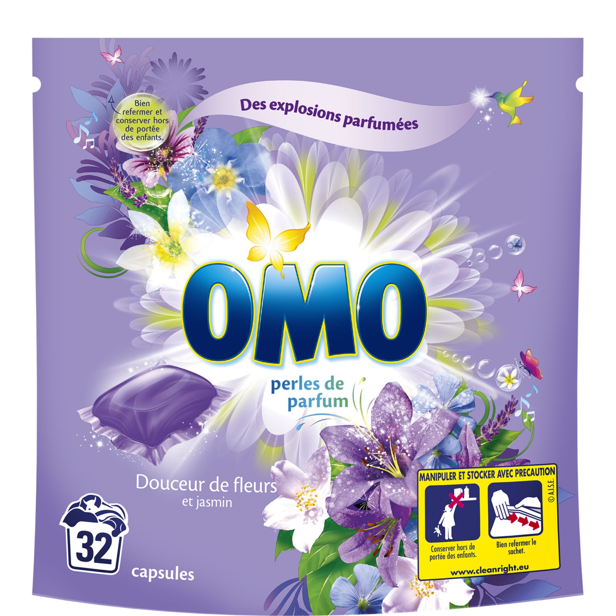 OMO Omo lessive capsules douceur de fleurs et jasmin 32 dosettes pas ...