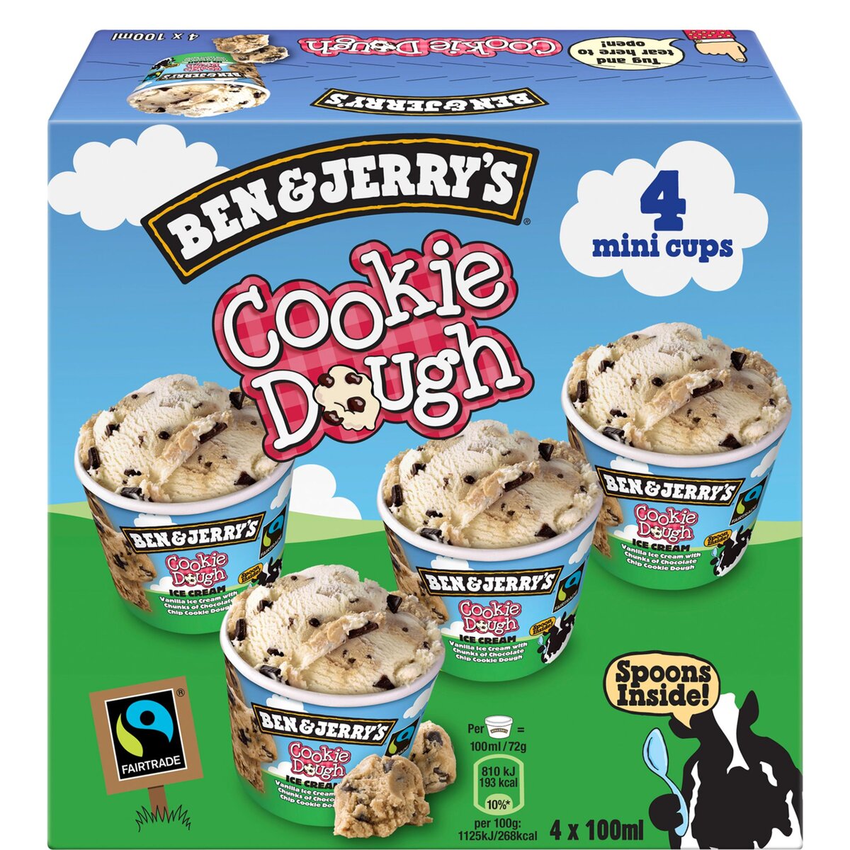 BEN ET JERRY'S Ben & Jerry's glace vanille cookie dough mini pot x4 ...