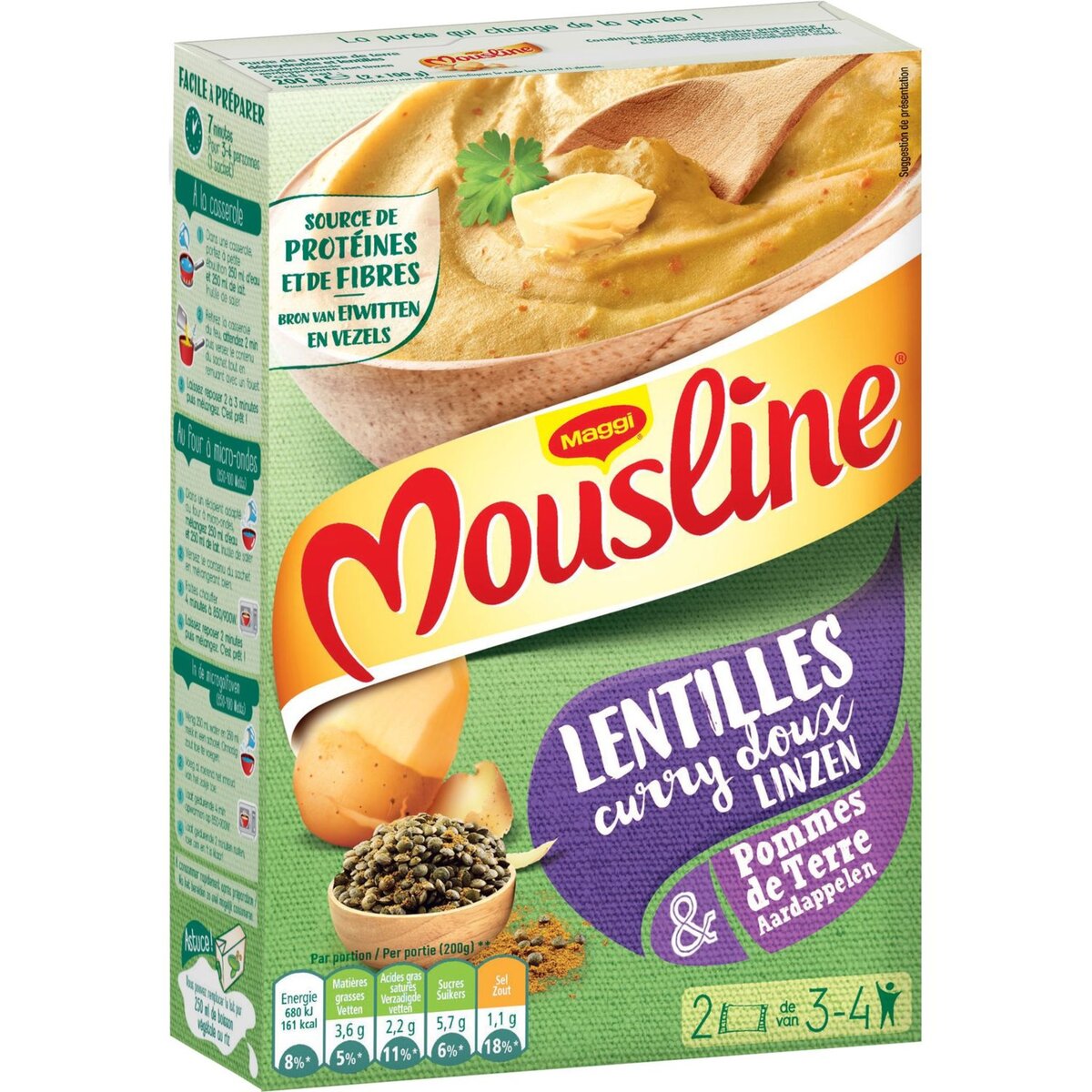 MOUSLINE Mousline Purée de lentilles curry doux et pommes de terre ...