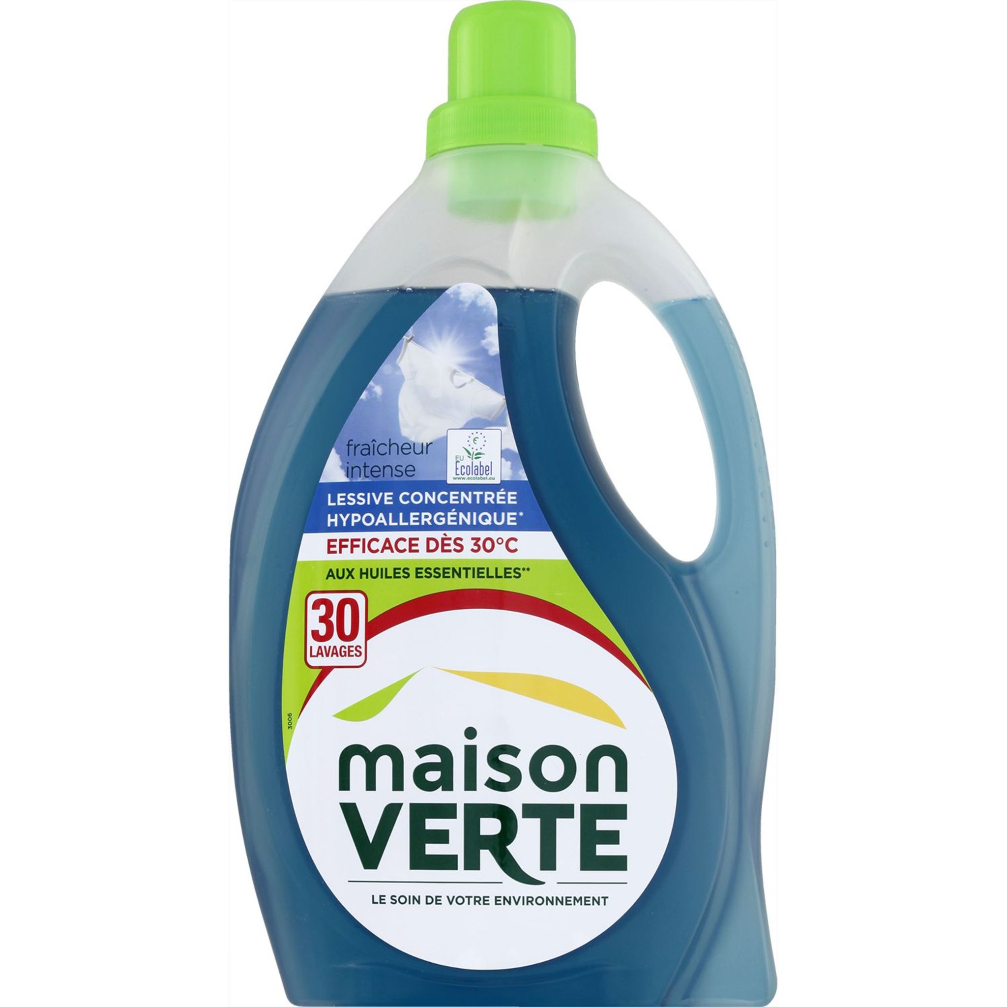 MAISON VERTE Maison Verte lessive fraîcheur intense 30 lavages 1,8l pas ...