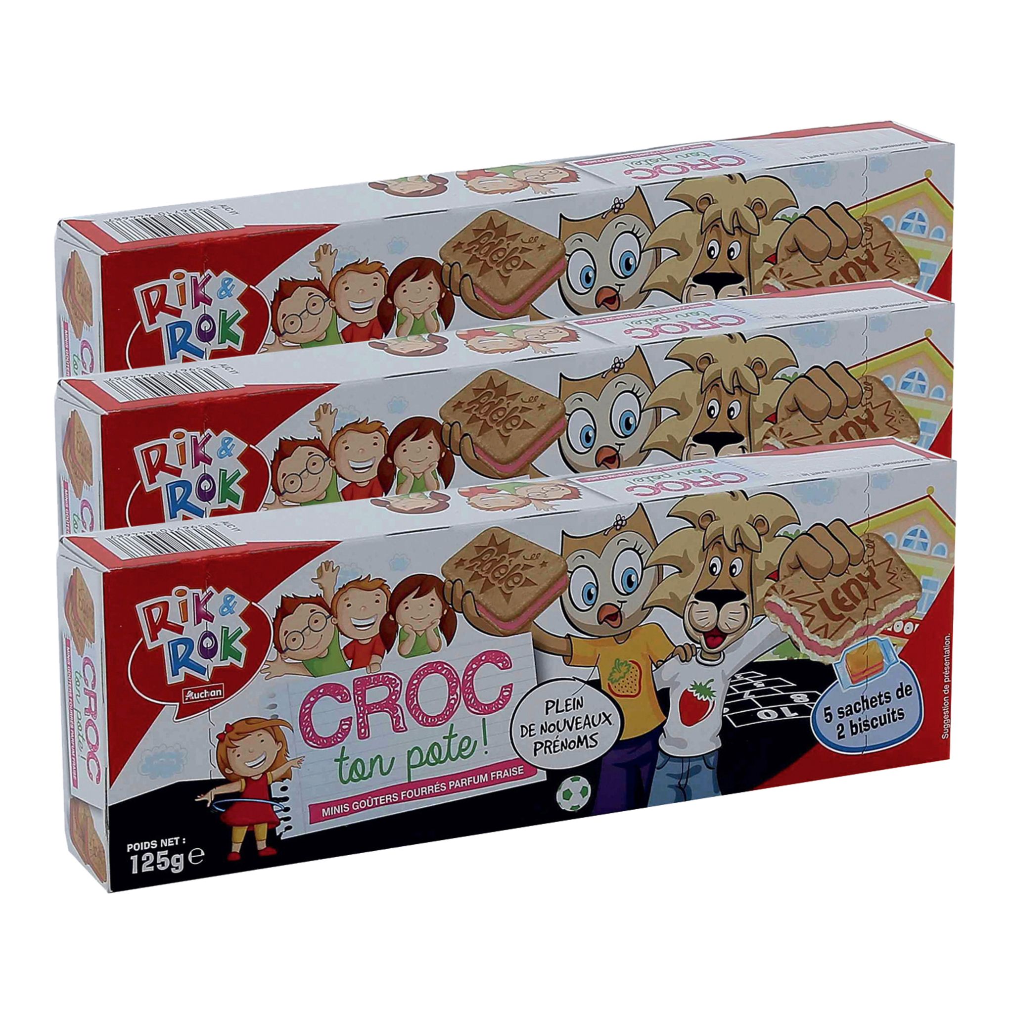 RIK ET ROK Rik&Rok croc ton pote fraise kipic 3x125g pas cher - Auchan.fr