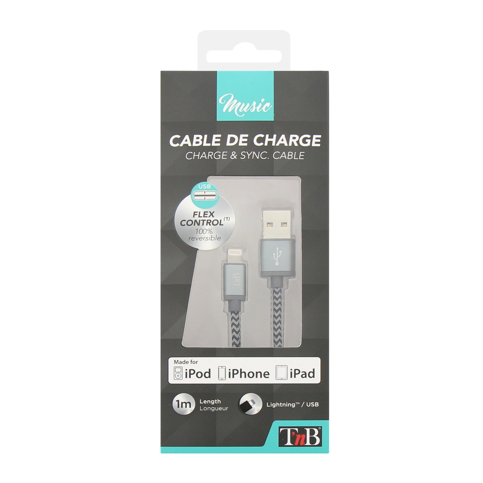 TNB CBLSON1 - Câble USB/Lightning -Noir et Gris pas cher - Auchan.fr