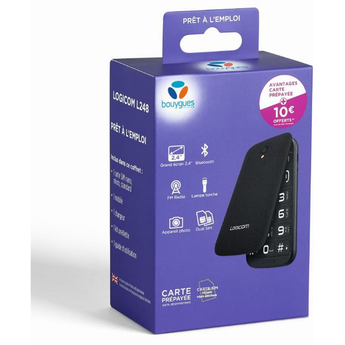 LOGICOM Pack Prépayé avec Mobile Logicom L248 & carte SIM pas cher ...