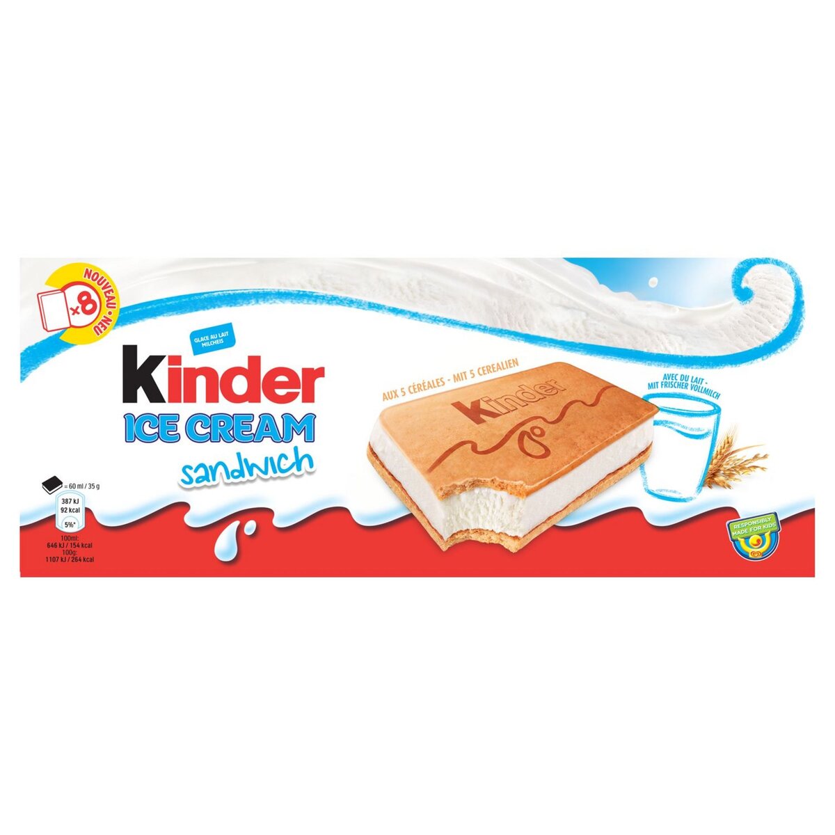 KINDER Kinder Ice cream sandwich 270g 8 pièces 270g pas cher - Auchan.fr