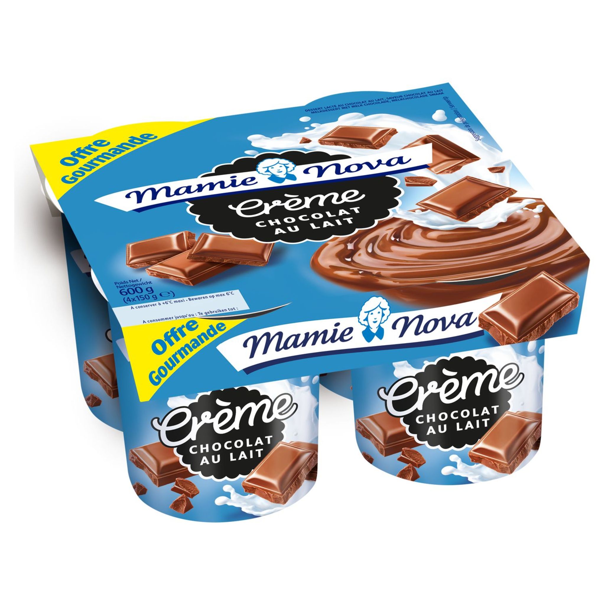 MAMIE NOVA Crème gourmande chocolat au lait 4x150g pas cher - Auchan.fr
