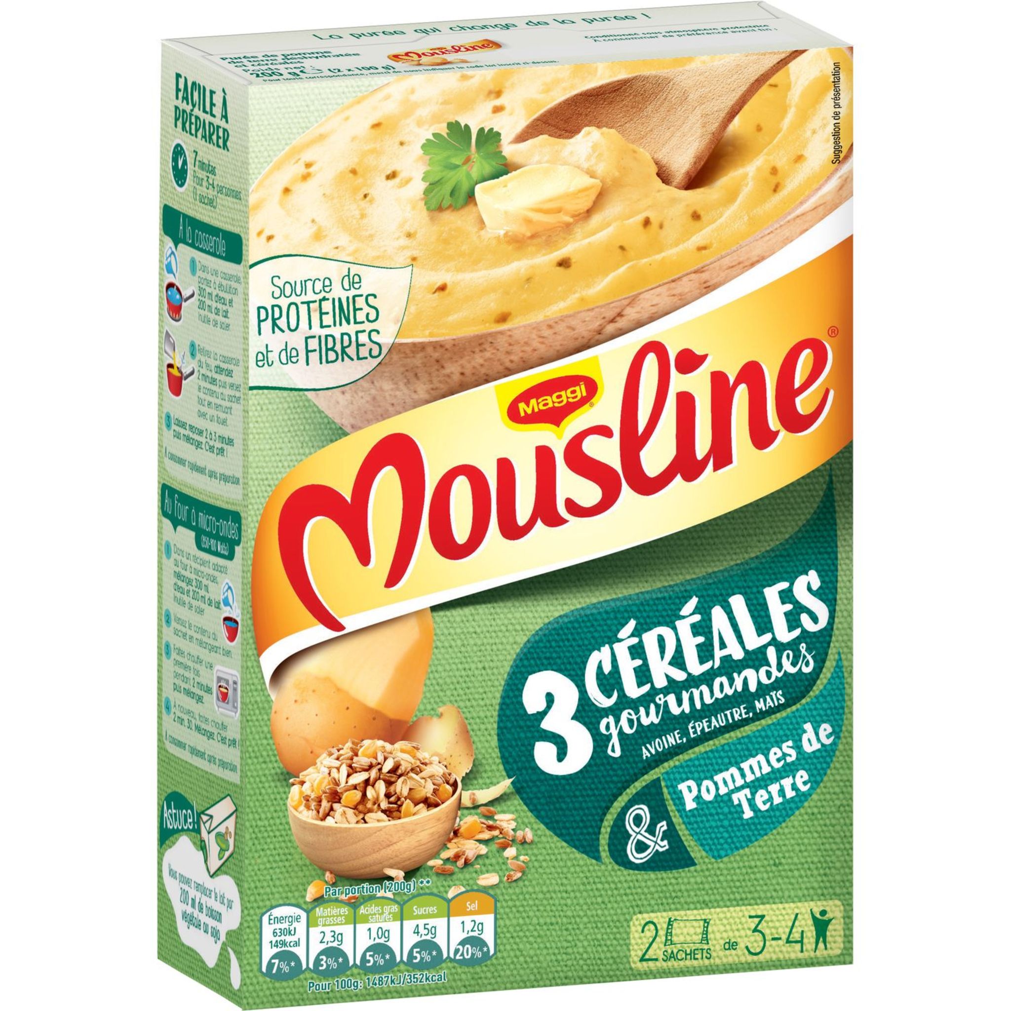 MOUSLINE Mousline purée aux 3 céréales x2 -200g pas cher - Auchan.fr