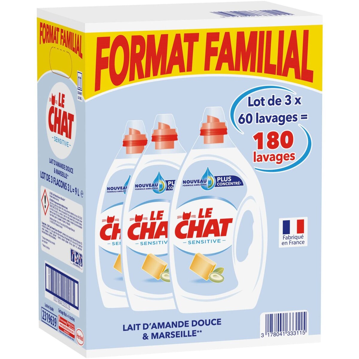 LE CHAT Le Chat Lessive liquide sensitive format familial 180 lavages ...