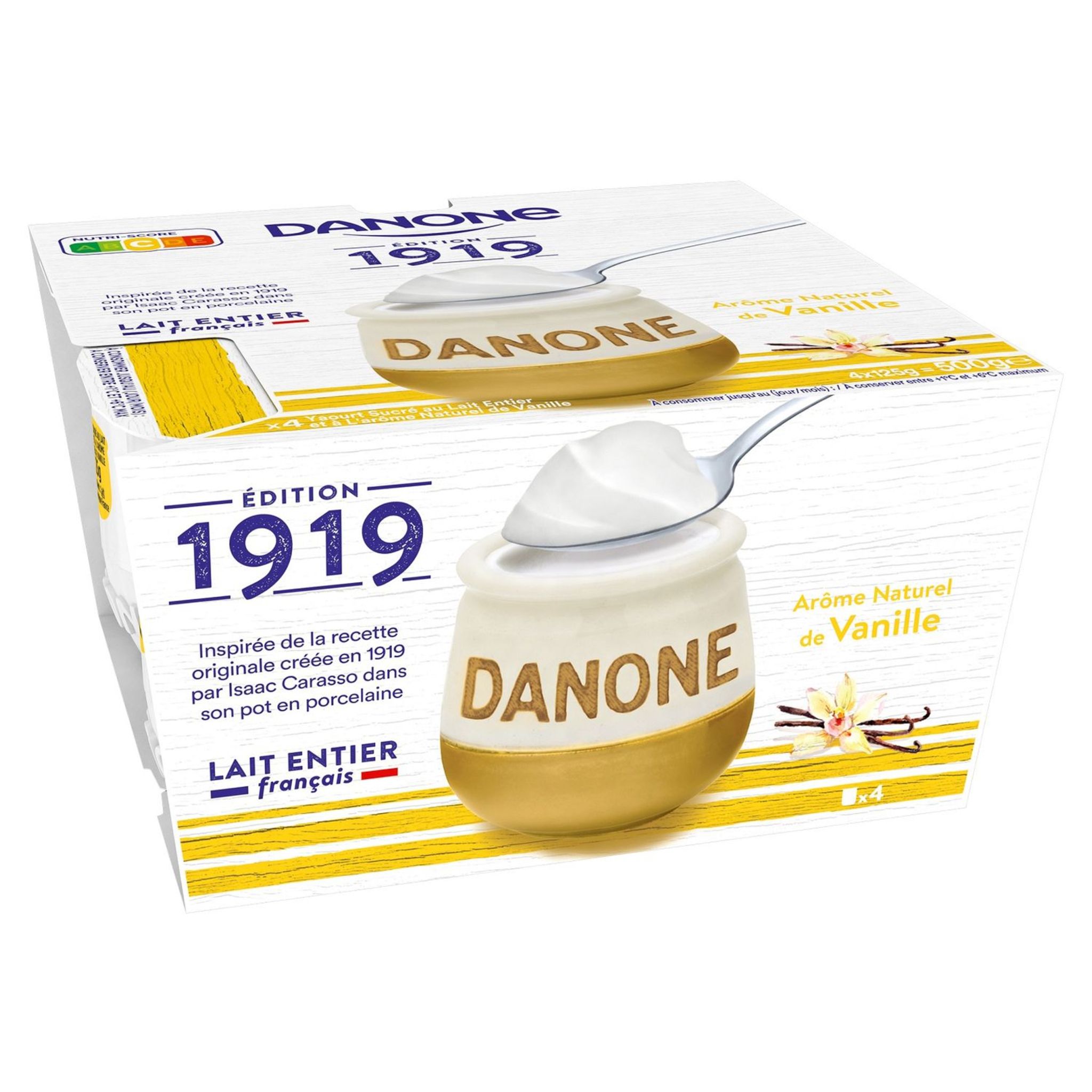 DANONE 1919 Yaourt lait entier vanille 4x125g 4x125g pas cher - Auchan.fr