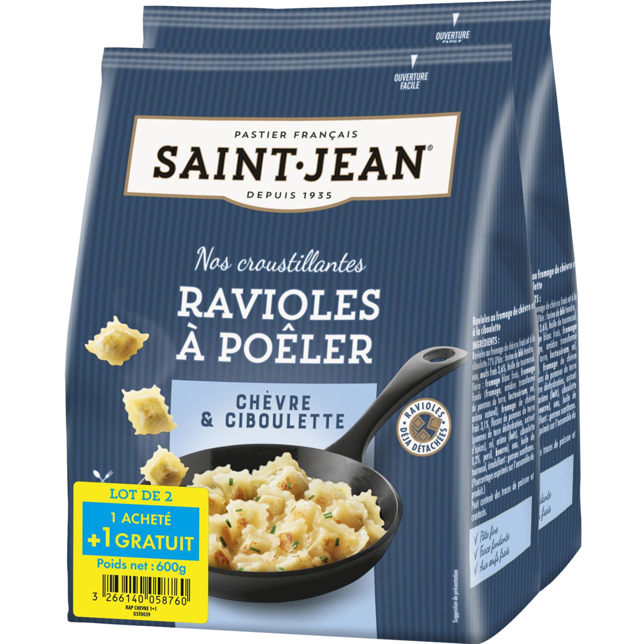 ST JEAN St Jean ravioles à poêler au chèvre 2x300g pas cher - Auchan.fr