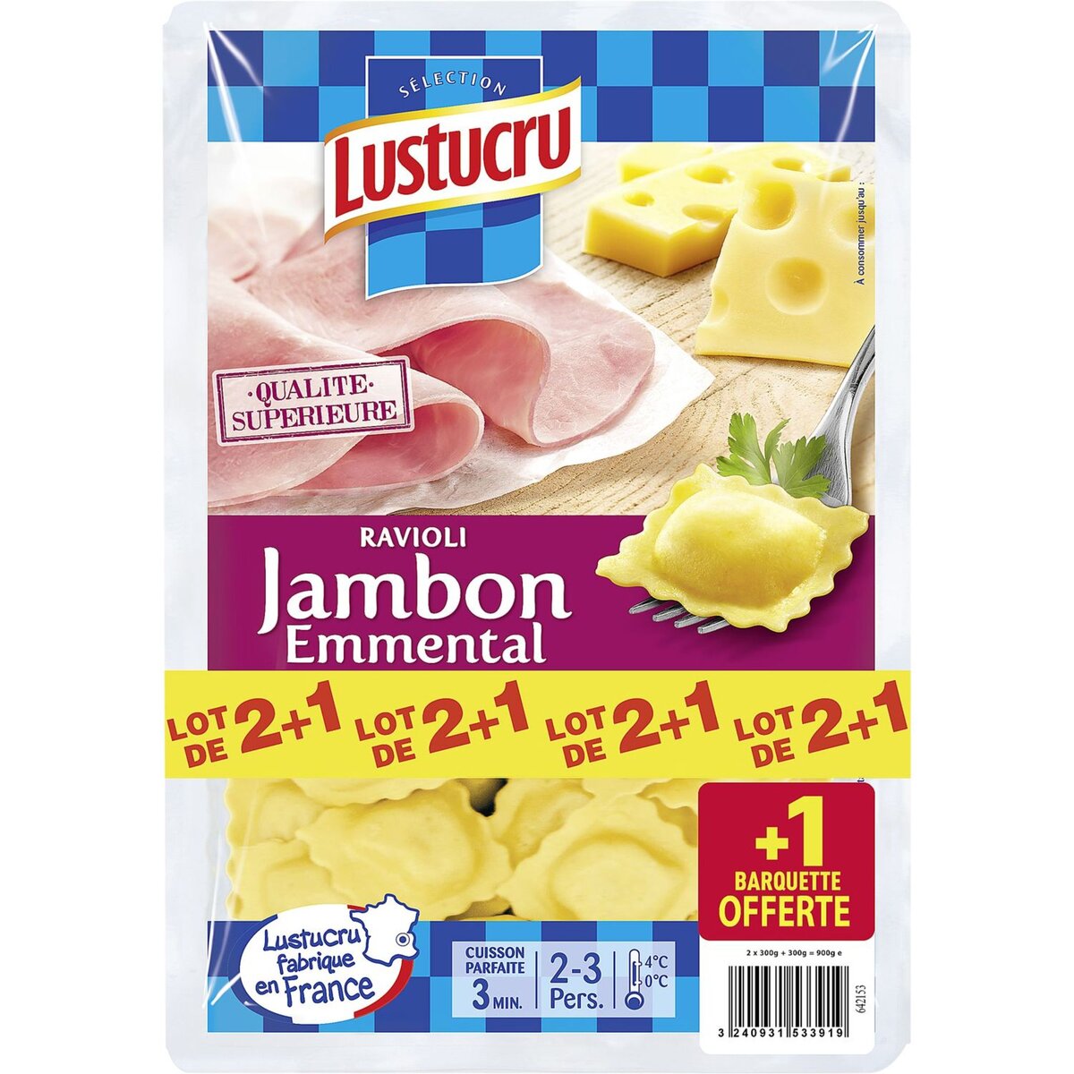 LUSTUCRU Ravioli jambon emmental 2+1 pas cher - Auchan.fr