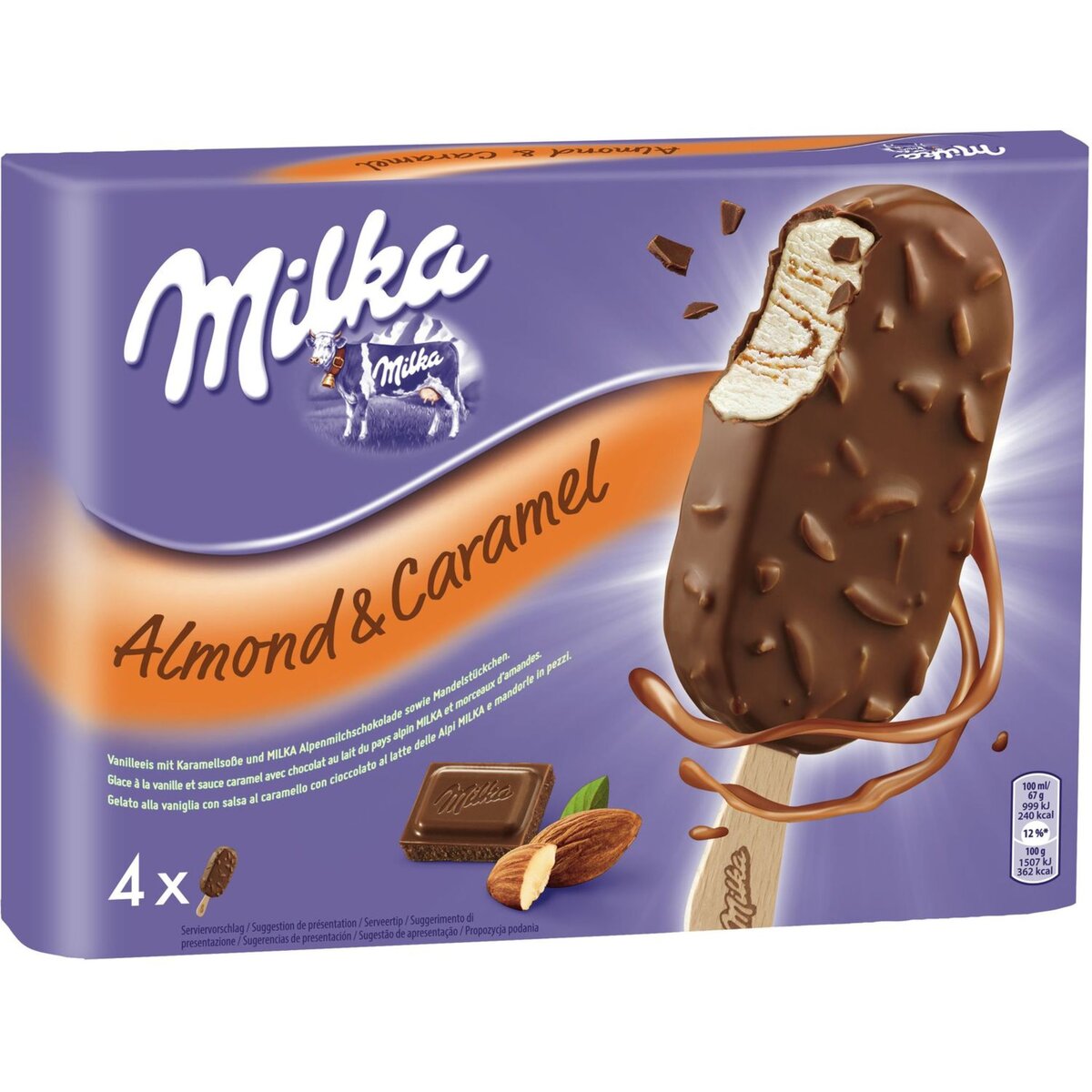 MILKA Milka Batônnet glacé au caramel et almond 150g 4 batônnets 150g pas cher - Auchan.fr