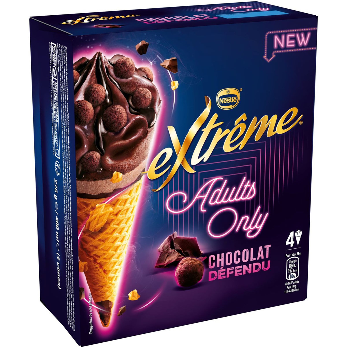 EXTREME Nestlé Cône glacé extrême adult only chocolat 276g 4 cônes 276g ...