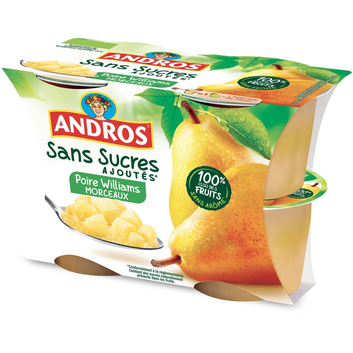 ANDROS Andros dessert sans sucre ajouté poire avec morceaux 4x97g pas ...