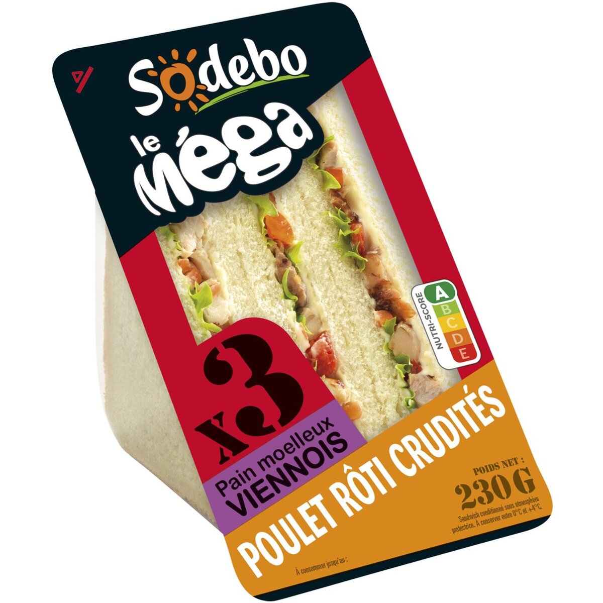 SODEBO Sandwich Méga pain viennois au poulet rôti crudités 230g pas ...